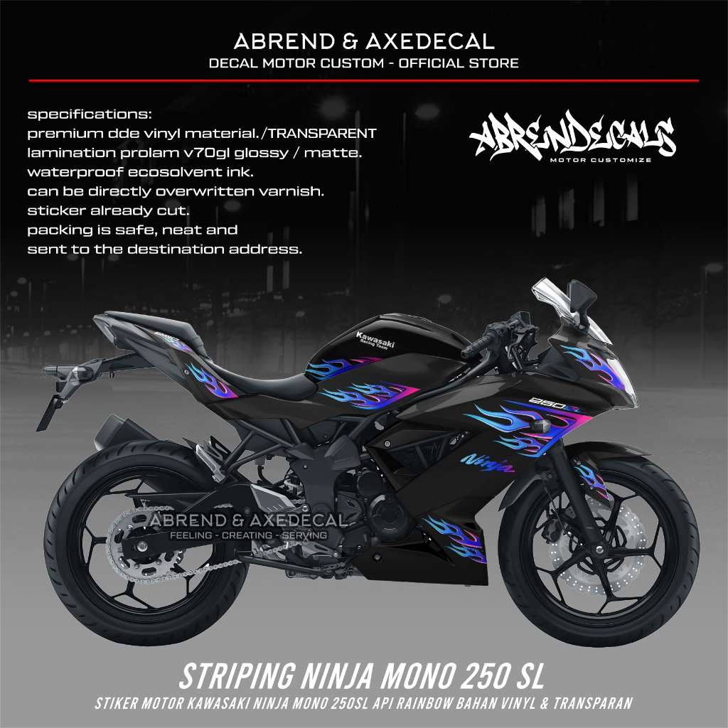 Jual Striping Ninja Mono 250SL Api Rainbow Bahan Vinyl & Transparan ...