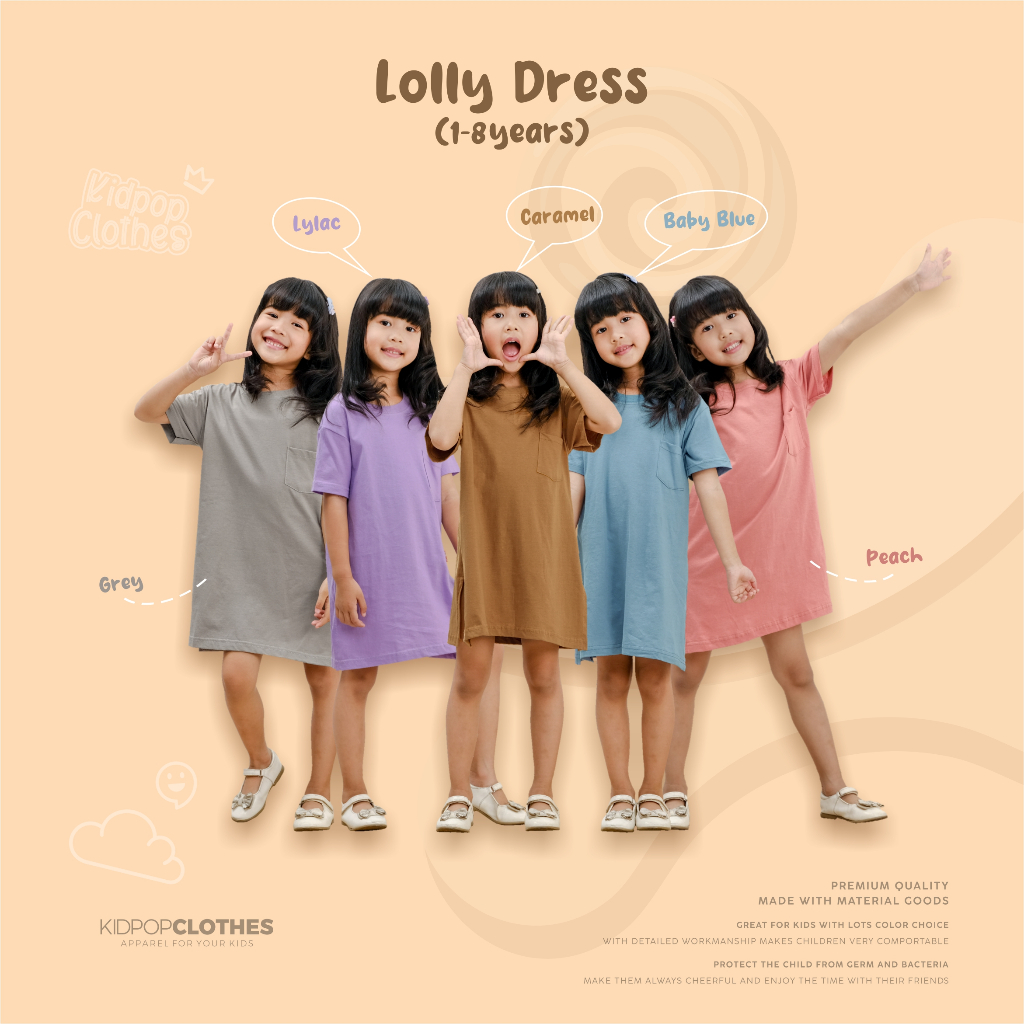 Jual KIDPOP Lolly Dress Anak Perempuan 1-8 Tahun Bahan Cotton 30s | Shopee Indonesia