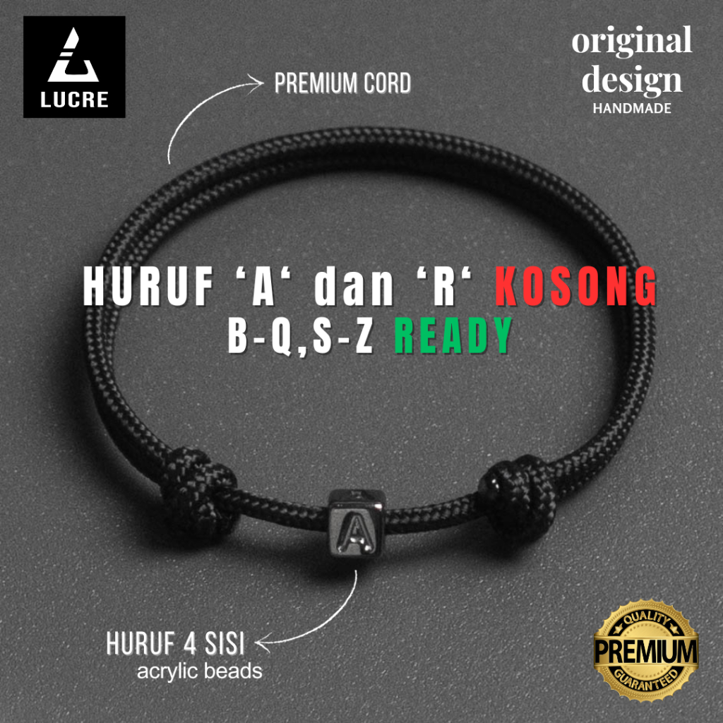 Jual Lucre Gelang Tali Inisial Huruf 4 SISI | Premium Cord Bracelet ...