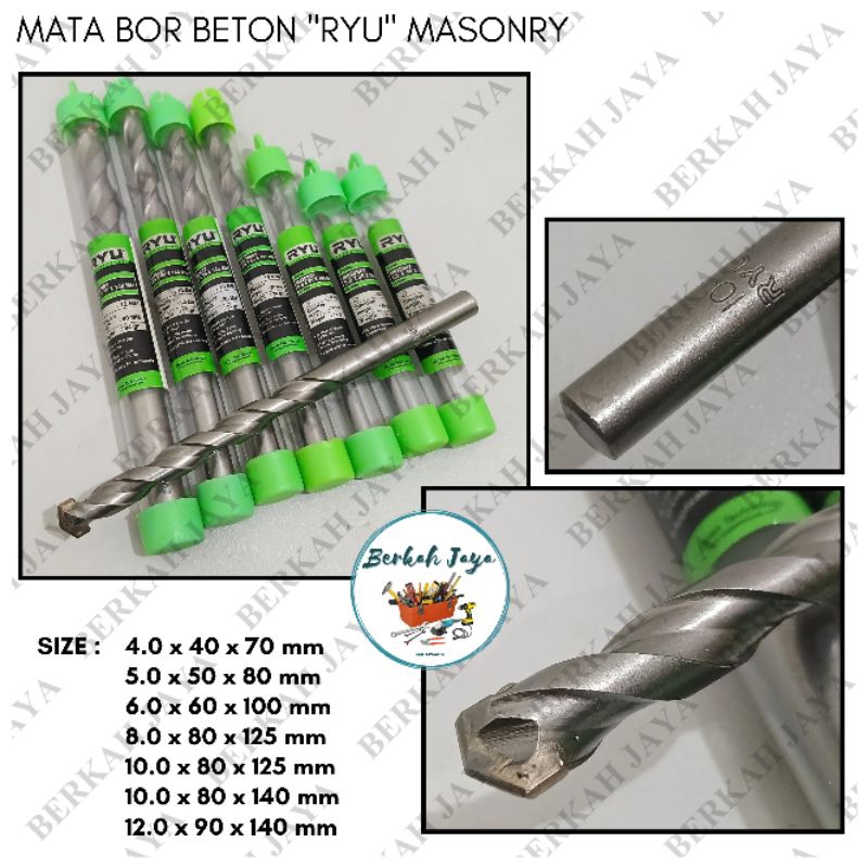 Jual RYU Mata Bor Beton Bobok Pahat Tembok RYU | Masonry Drill Bits 4 ...