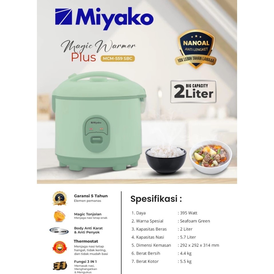 Jual Miyako Magic Warmer Plus MCM 559 SBC Nanoal 2L Rice Cooker ...