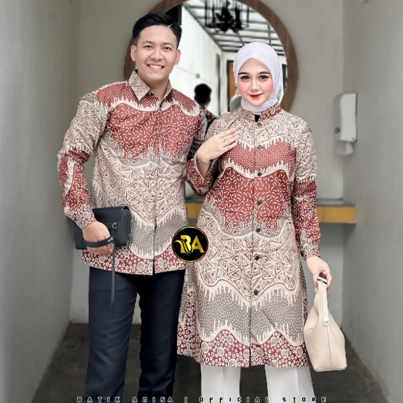 Jual Batik Tunik Couple Modern Set Pakaian Couple Kemeja Batik Pria Panjang Atasan Batik Couple ...