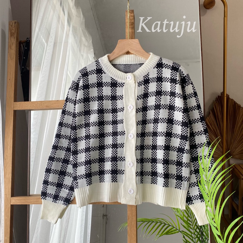 Jual SNOW CROP TOP CARDI Korean Rajut Sweater Cardigan Motif Kotak Kotak | CARDIGAN CROP TOP ...