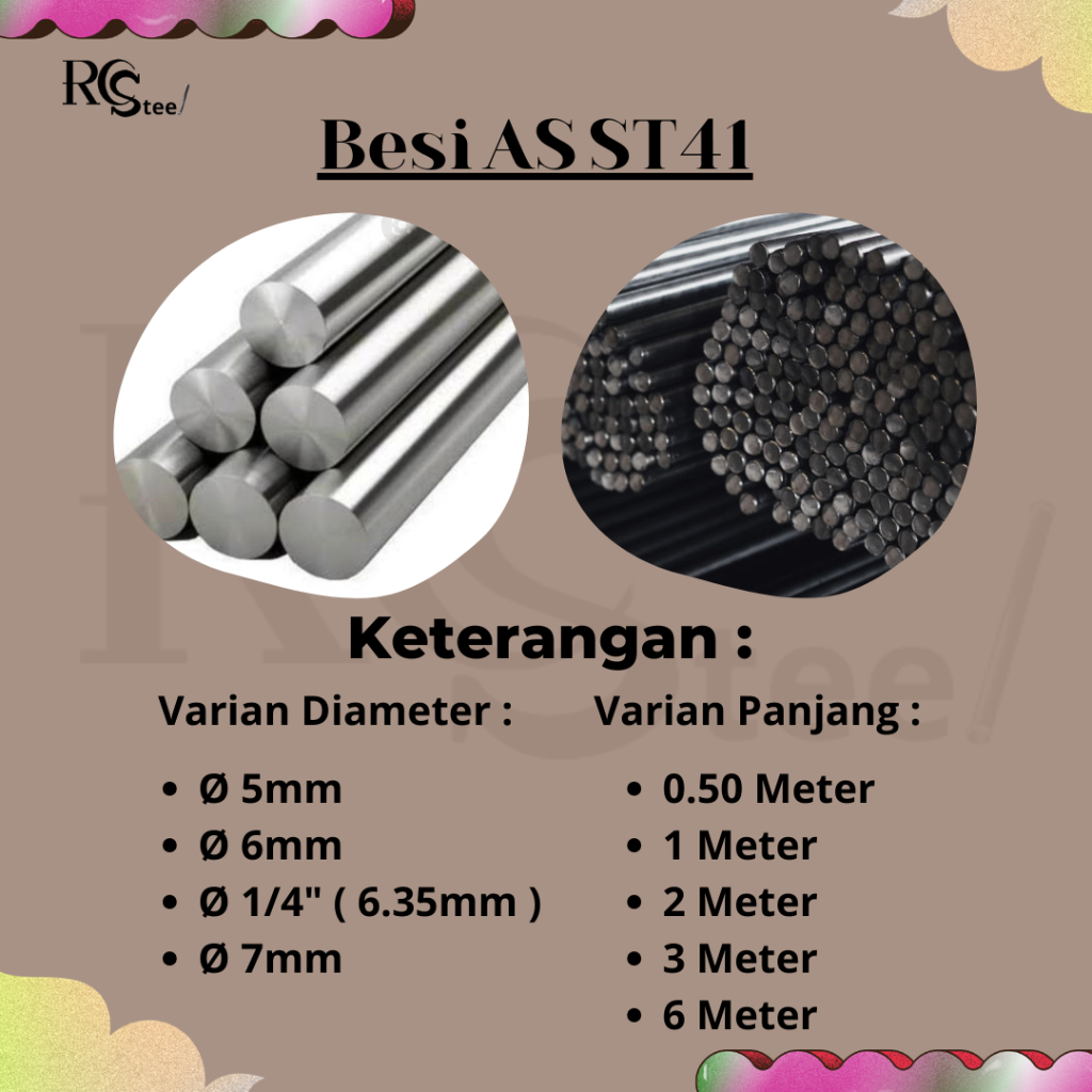 Jual Besi AS ST41 Diameter 1/4 Inch ( 6.35mm ) x 1 Meter | Shopee Indonesia