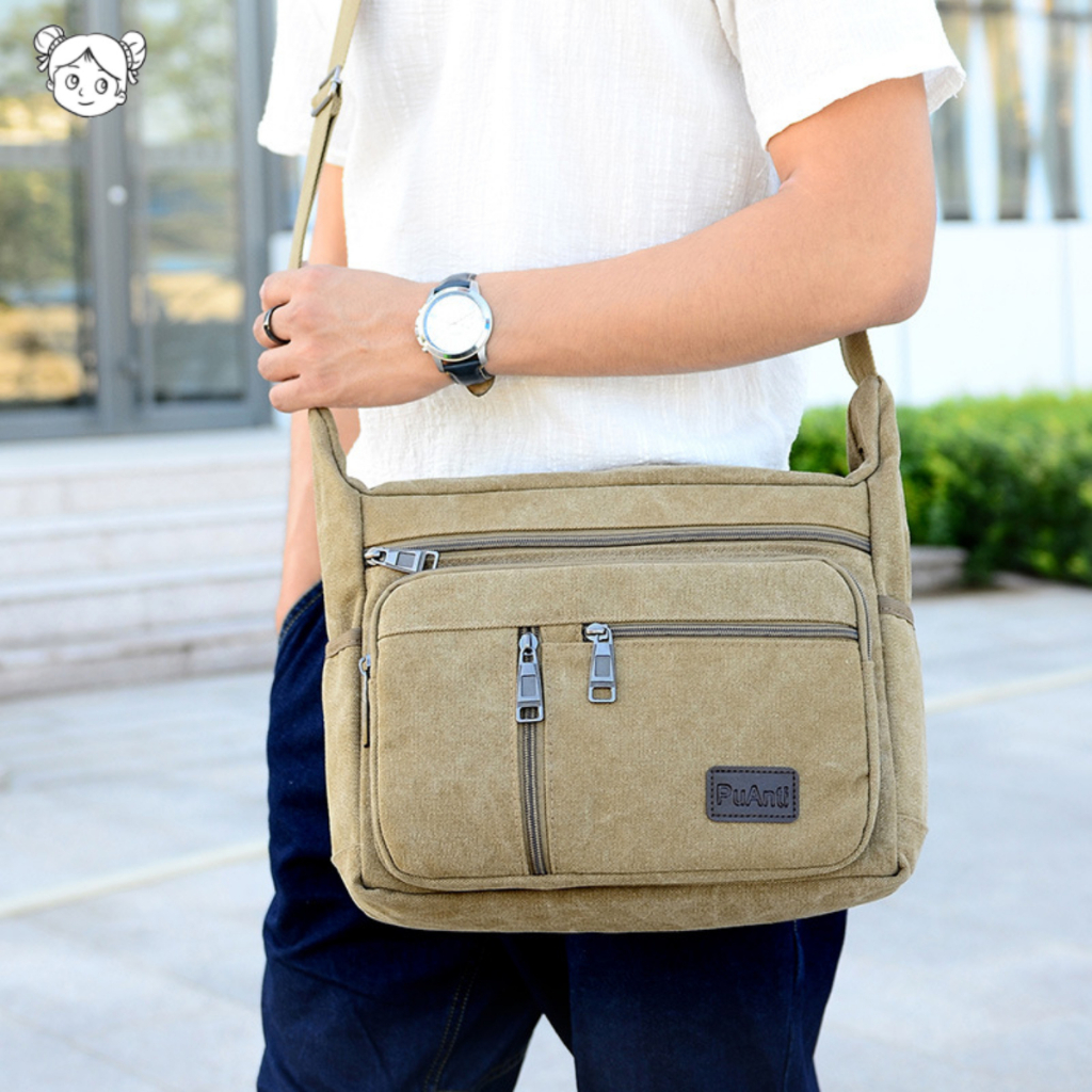 Jual Tas Bahu Kanvas Pria Kasual Multipocket Tas Selempang Impor ...