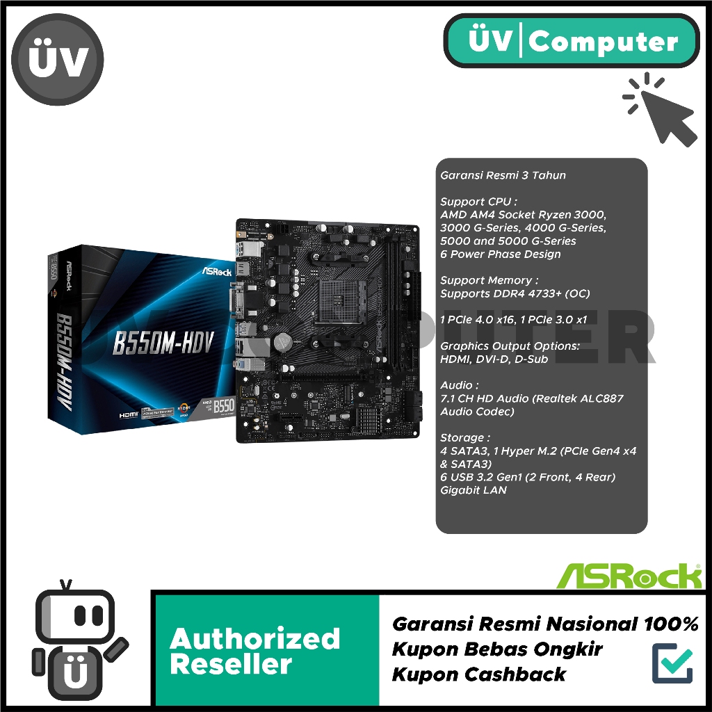 Jual Motherboard Mobo AMD Asrock B550M-HDV B550 B 550 AM4 Micro ATX ...