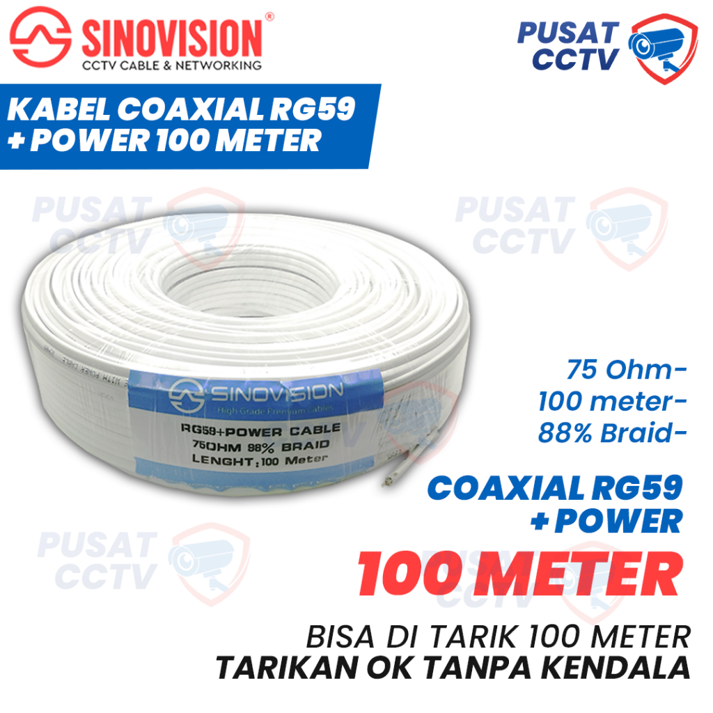 Jual Kabel Coaxial CCTV Sinovision RG59 100 Meter, 50 Meter, 25 Meter ...