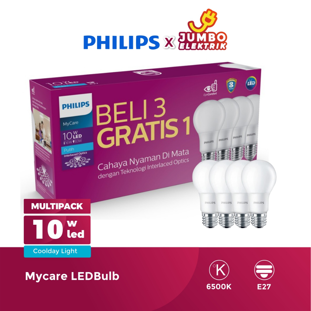 Jual Lampu Led Philips Multipack 10w 10 Watt Led My Care 6500K Putih E27 | Shopee Indonesia