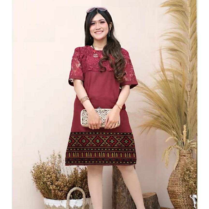 Jual Angelaco | Dress Batak Wanita | Batik Etnik Wanita Motif Ulos SD1 & SD4 | Shopee Indonesia