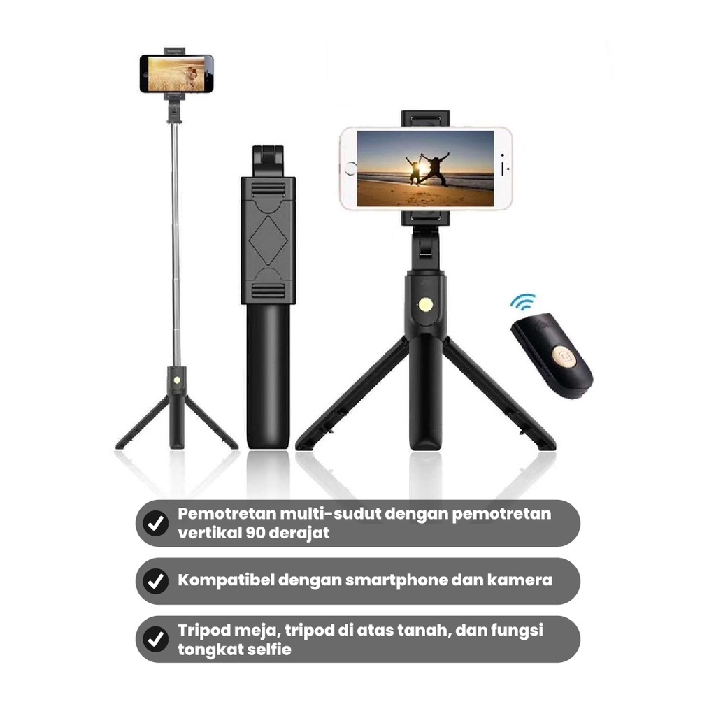 Jual Selfie Stick Tongsis Tripod With Bluetooth Standing | Shopee Indonesia