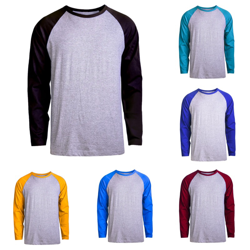 Jual Kaos Raglan Abu Kombinasi Polos Cotton 30s Lengan Panjang | Shopee ...