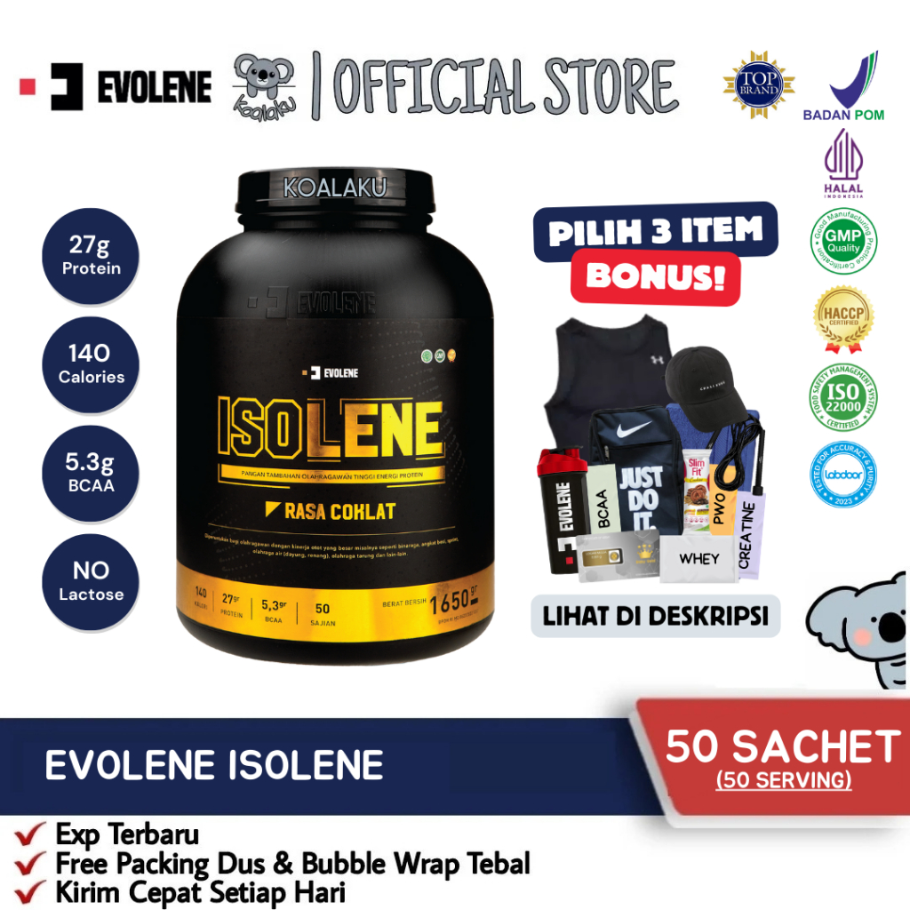 Jual Evolene Isolene Whey Protein Isolate 50 sachet 50 serving 1.65 kg ...
