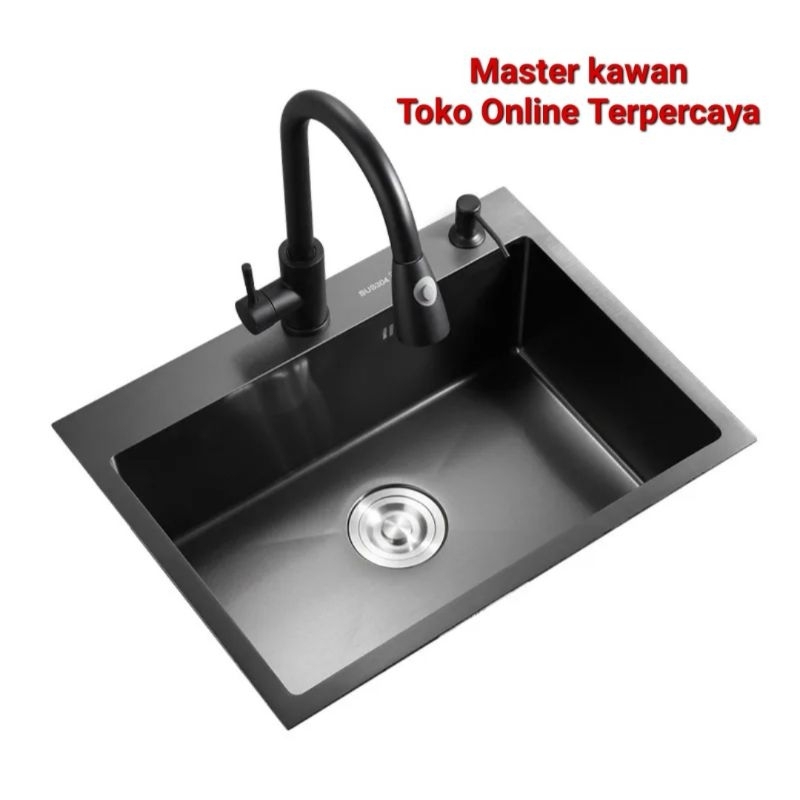 Jual Paket Lengkap Kitchen Sink INOBE 6045 BLACK ANTI GORES TEBAL 3 MM ...