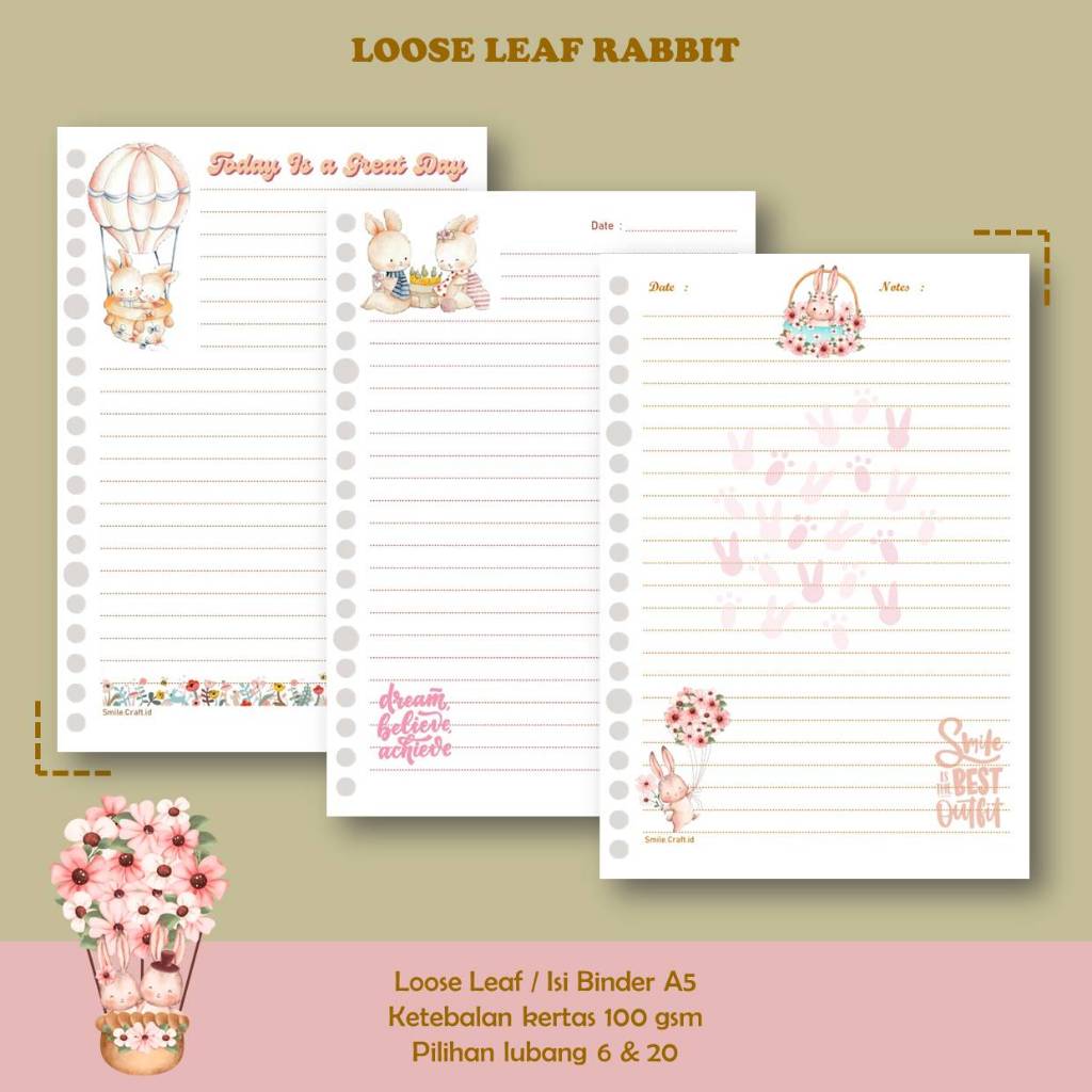Jual KERTAS LOOSE LEAF ISI BINDER REFILL NOTEBOOK A5 KARAKTER RABBIT ...