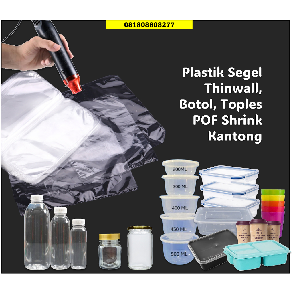 Jual plastik segel thinwall toples botol cup sauce paper cup shrink pof ...