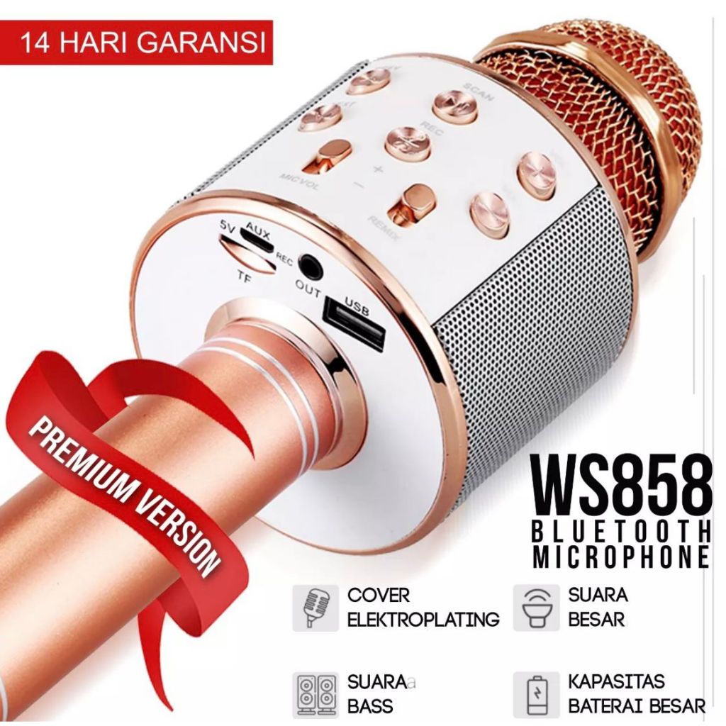 Jual WS858 Microphone Karaoke Suara Jernih Mic Bluetooth Speaker Mike Mikropon Blutut wireless ...