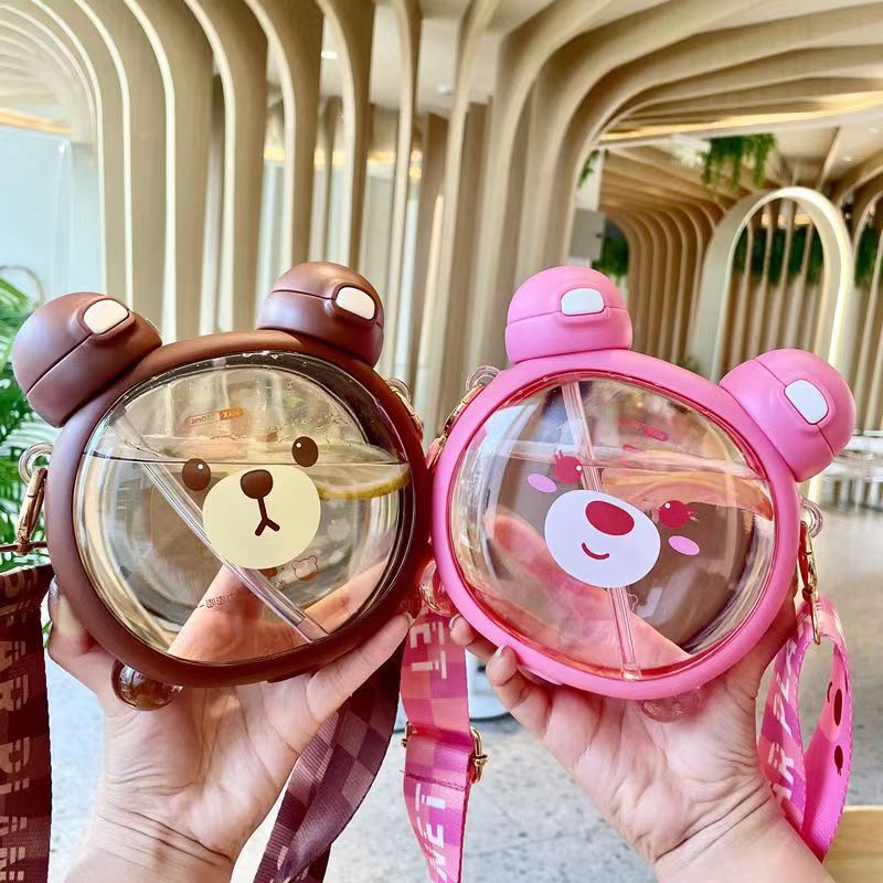 Jual Botol Minum Plastik 700ML Motif Beruang 2 Cara Minum Lucu +Tali ...