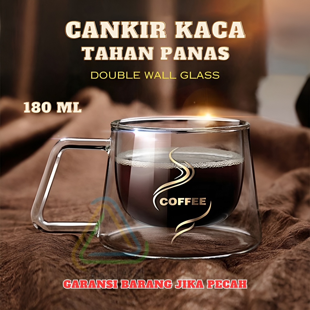 Jual Cangkir Kaca Double Wall Glass One Two Cups Gelas Mug Kopi Teh Tahan Panas Dingin 180 ML ...