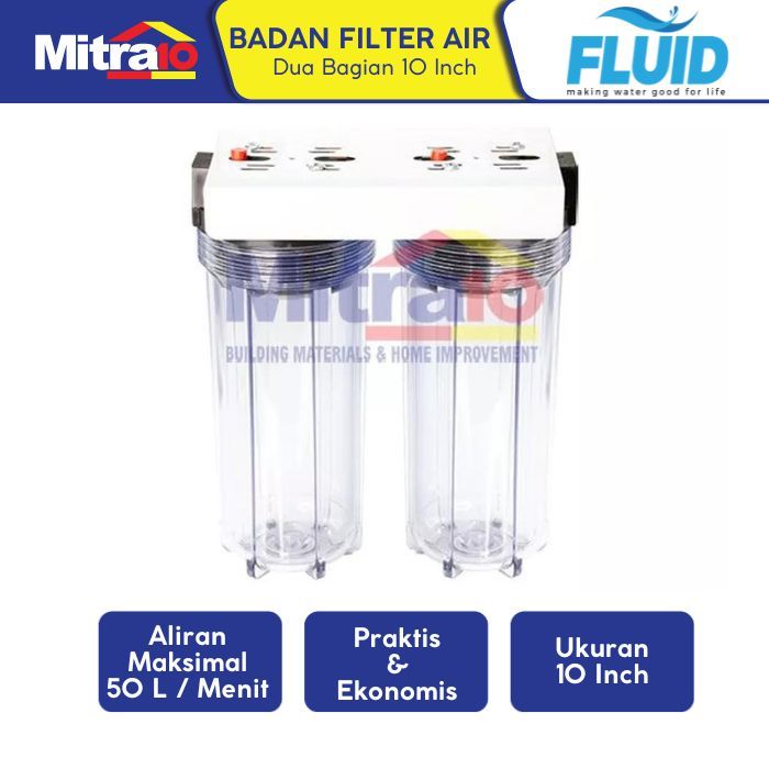 Jual Fluid Badan Filter Air Tanpa Kartrid Dua Bagian 10 Inch Transparan ...