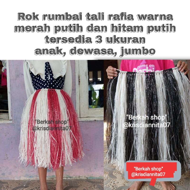 Jual Rok rumbai tali Rapia warna merah putih dan hitam putih cocok ...