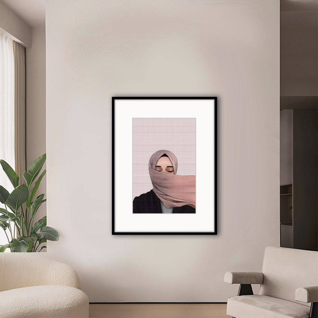 Jual Poster Blok + Frame Aesthetic Sketsa Gadis Muslim Ukhti Lukisan ...
