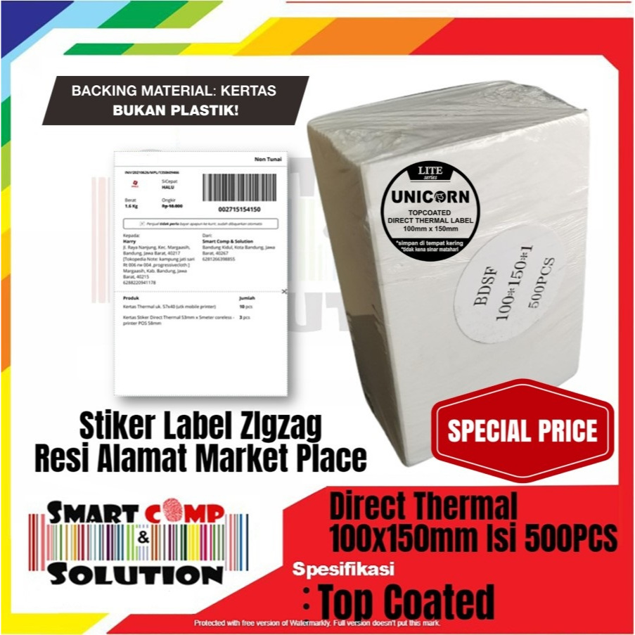 Jual Kertas Thermal Label Lipat 100x150 A6 Unicorn Lite isi 500pcs ...