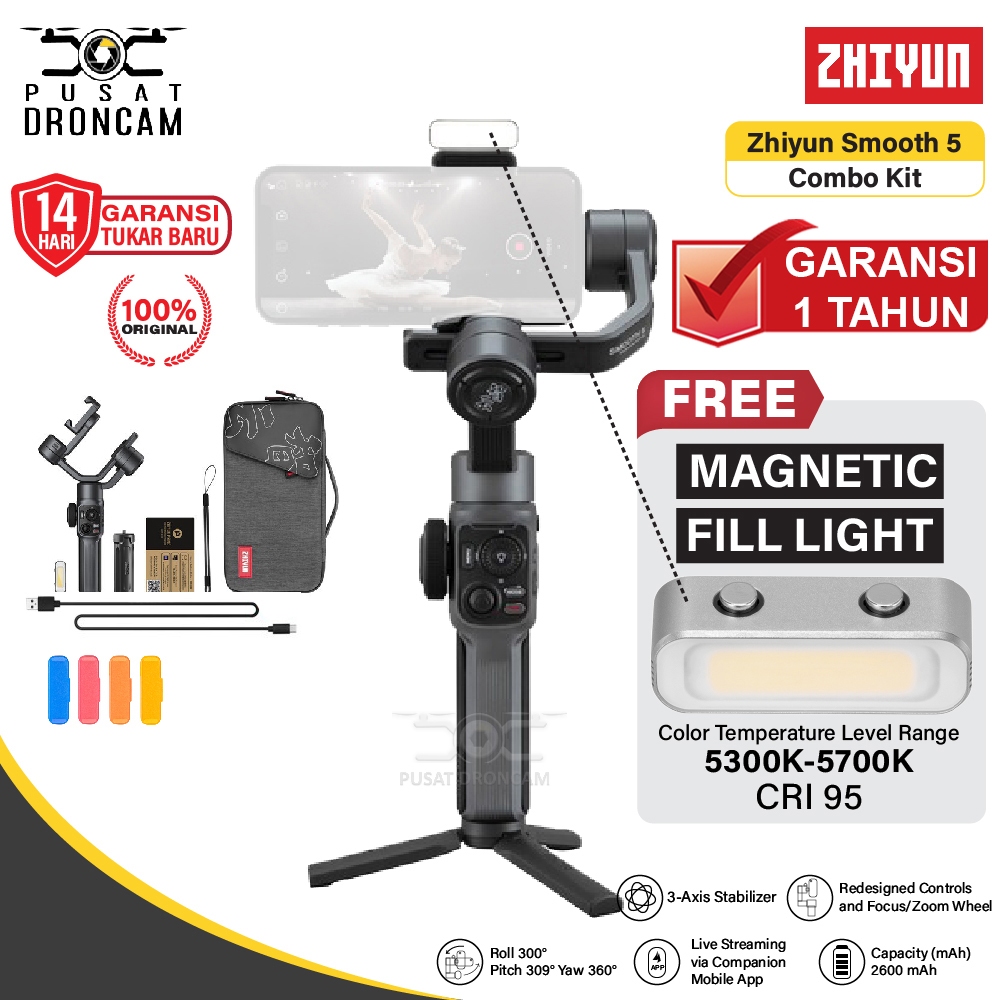 Jual Zhiyun Tech Smooth 5 Combo Kit - 3 Axis Gimbal Stabilizer Original | Shopee Indonesia