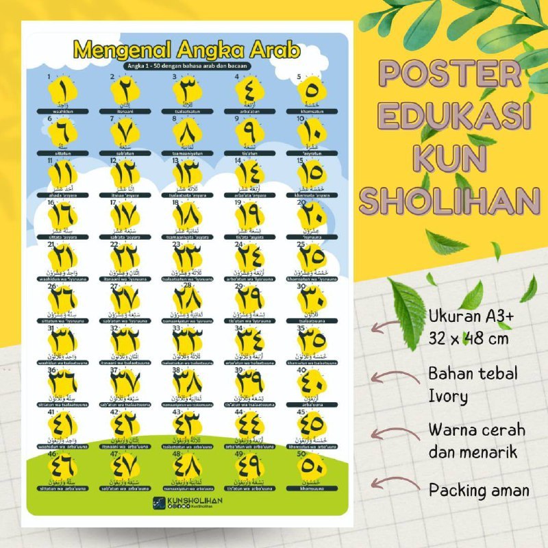 Jual Poster Mengenal Angka Arab 1-50 Dengan Bacaannya | Shopee Indonesia