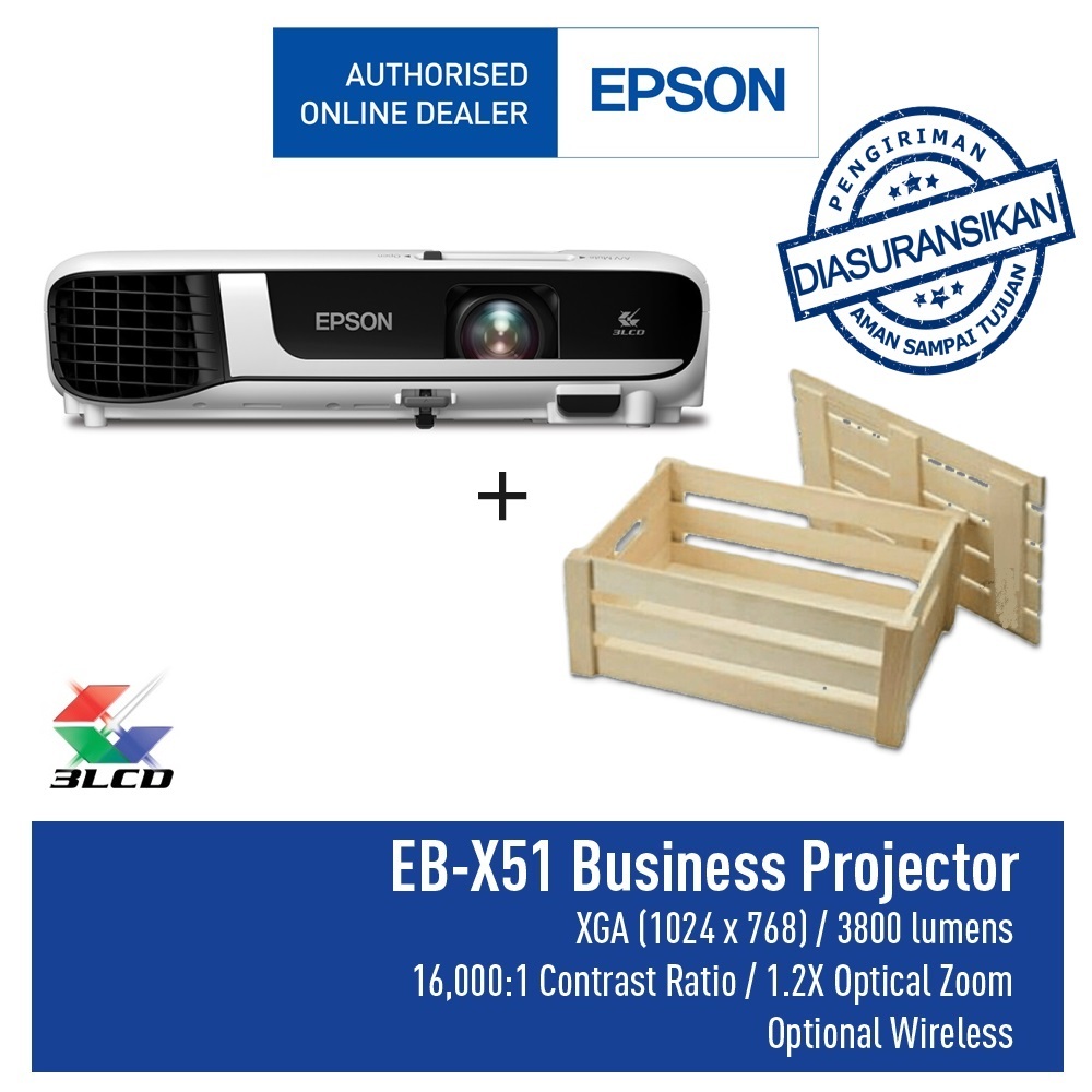 Jual Epson EB-X51 XGA 3LCD Projector + Packing Kayu (Untuk pengiriman luar pulau Jawa) | Shopee ...