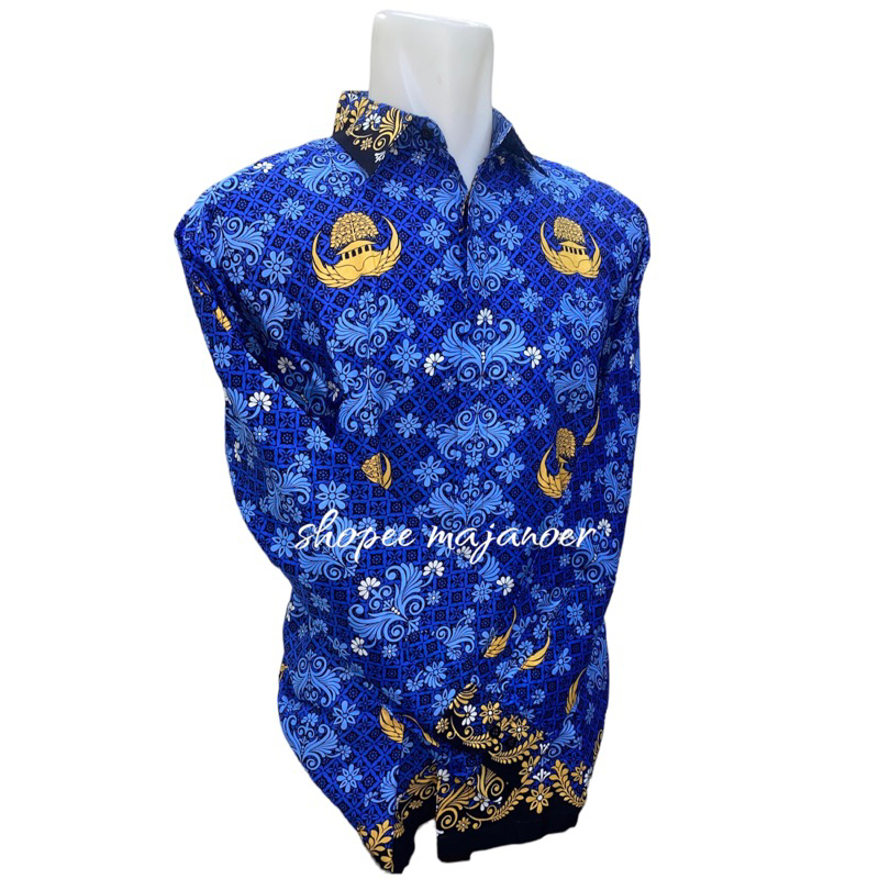 Jual Batik Korpri Pria Motif NEW Kerah Biru & Hitam Furing & Non Furing Size S-5L (Besar/Jumbo ...