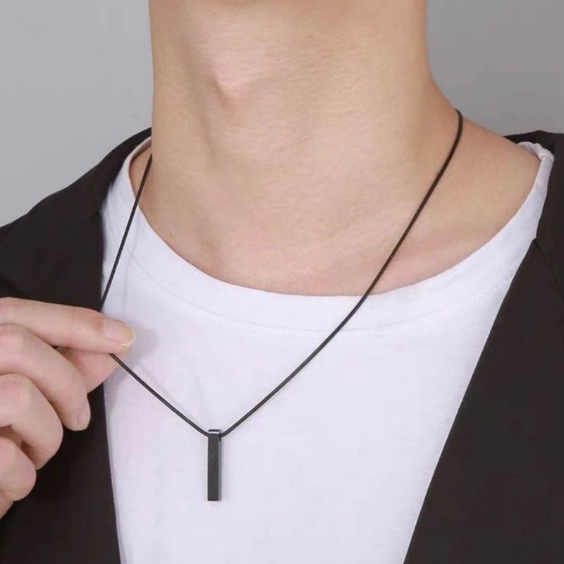 Jual Kalung Titanium Pria Anti Karat Model Liontin Balok Warna Silver ...