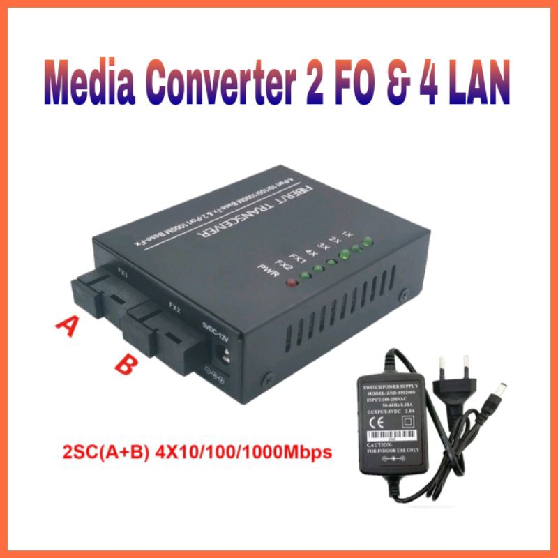 Jual Media Converter Fiber 2 FO & 4 LAN(RJ45) | Shopee Indonesia