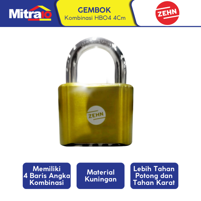 Jual Zehn Gembok Kuningan Kombinasi Leher Pendek HB04 4 Cm | Shopee ...