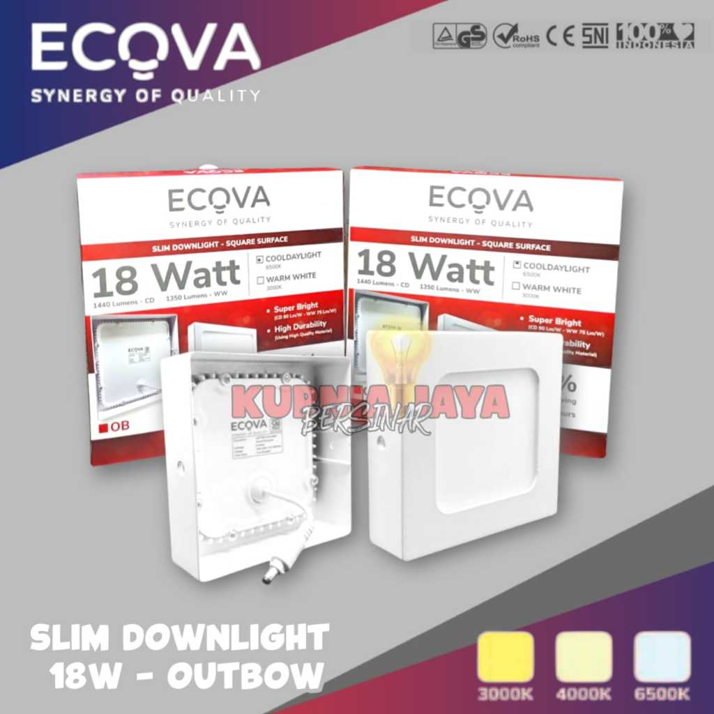 Jual ECOVA Downlight Slim 18w Panel LED Outbow KOTAK | Shopee Indonesia