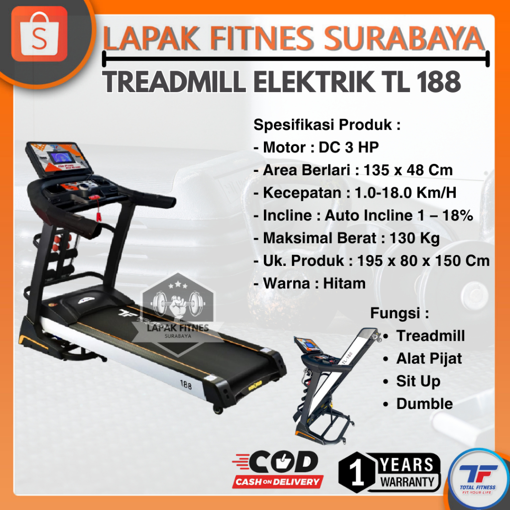Jual Alat Fitness Treadmill Elektrik TL-188 Electric Treadmill Motor 3 ...