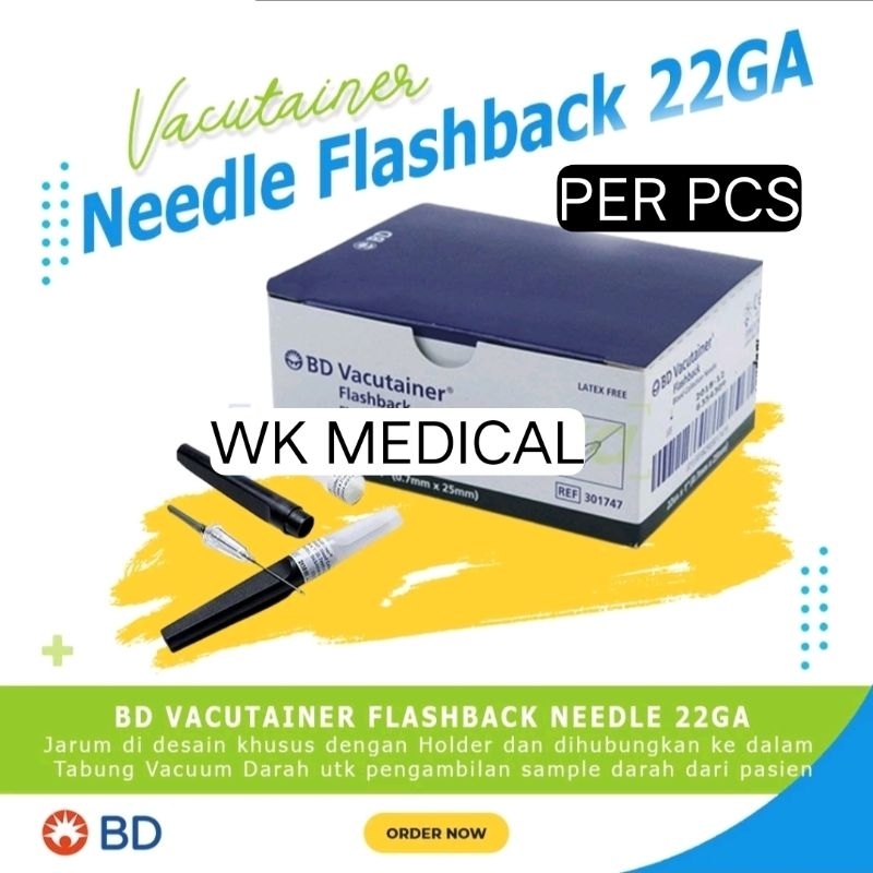 Jual Needle flashback jarum BD Vacutainer collection needle 22 G 0.7mm ...
