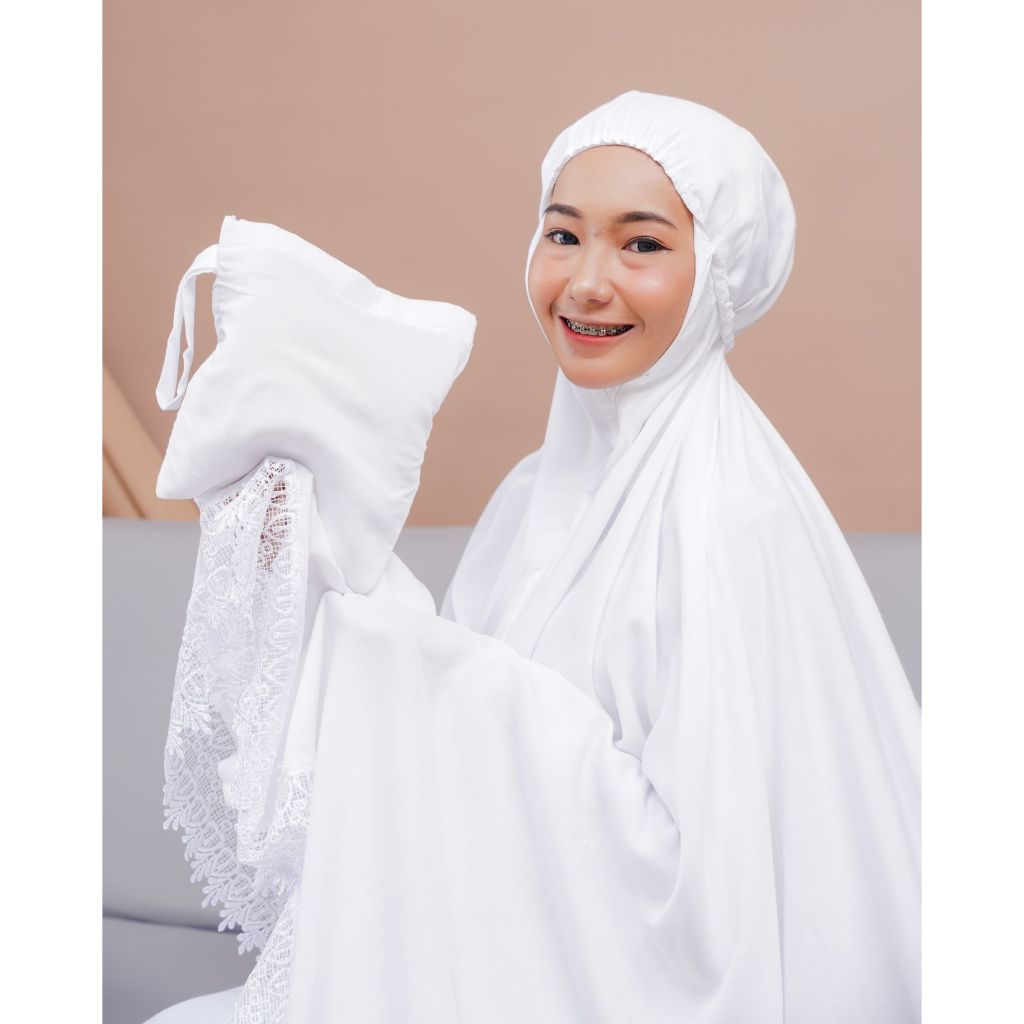 Jual Mukena Putih Polos Dewasa Rayon Premium Jumbo JANNAH Renda Mewah ...