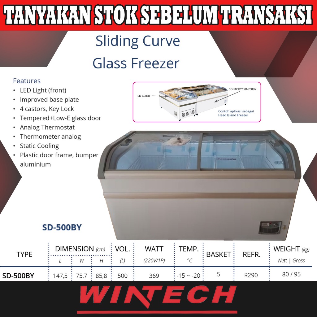 Jual Gea SD-500BY Sliding Curve Glass Freezer - Freezer Box Kaca Geser ...