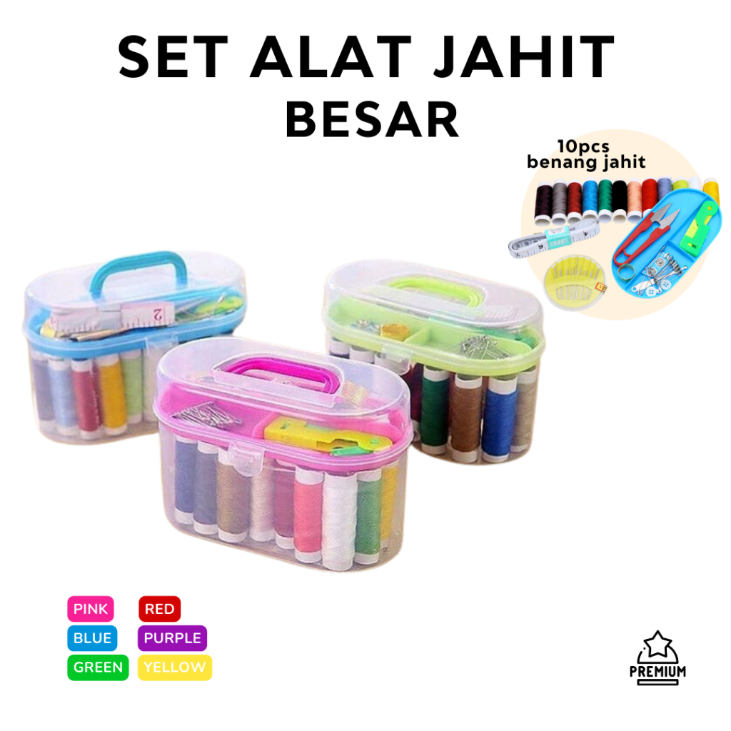 Jual ALAT JAHIT BESAR SET 10 BENANG JARUM Meteran Gunting Sewing box ...