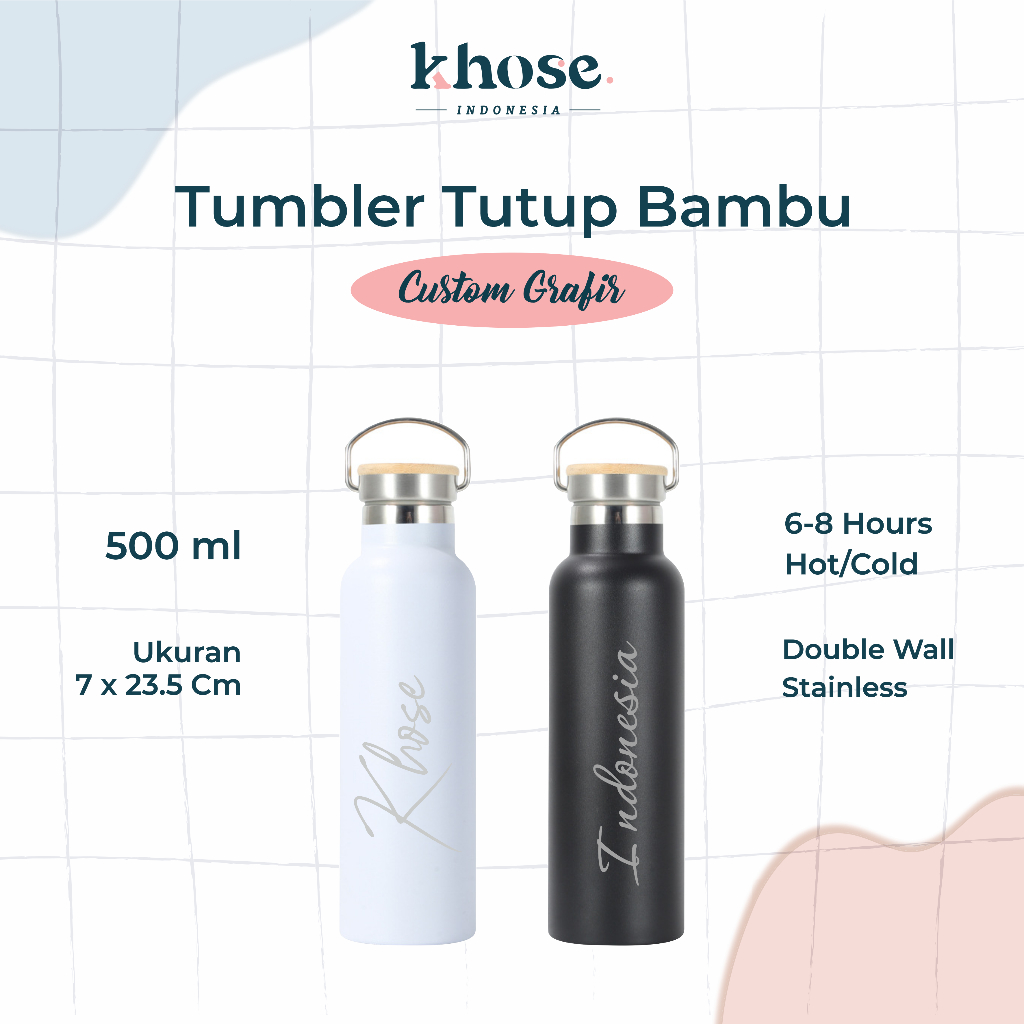 Jual KHOSE Tumblr Custom Tutup bambu Stainless Laser Grafir 500 ml ...
