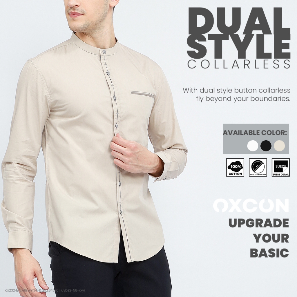 Jual Kemeja koko Collarless long sleeve Dual Style Button | Shopee Indonesia