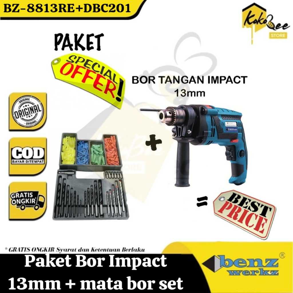 Jual Paket Mesin Bor Impact 13mm dan Mata bor set 300 pcs plus fisher Paket Mesin Bor Impact ...