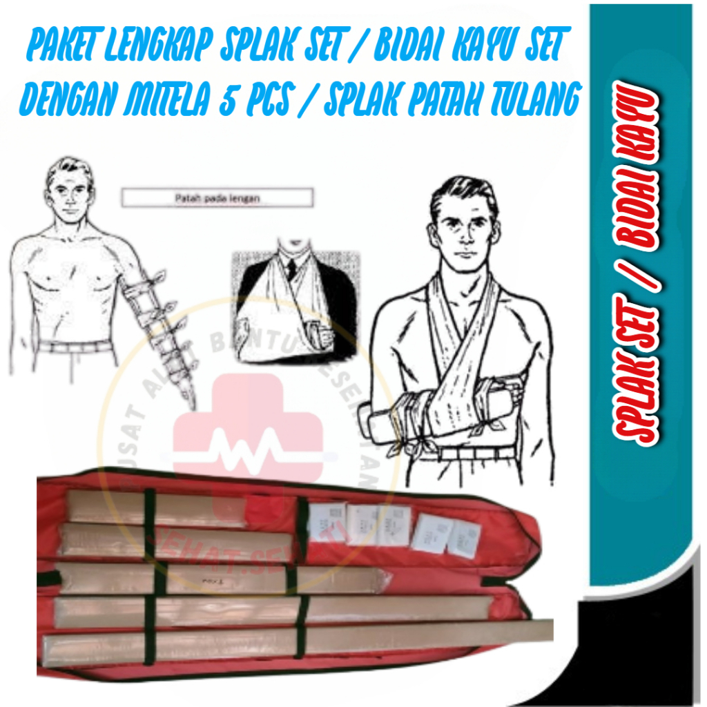 Jual Paket Lengkap Spalk Set 6 / Bidai Kayu Set dengan Mitela 6 Pcs / Splak Patah Tulang ...