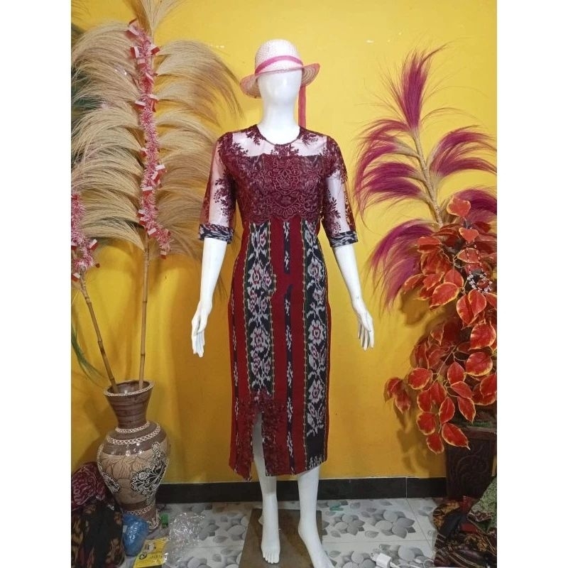 Jual DRES TENUN BROKAT WARNA MERAH MAROON COCOK BUAT PESTA DAN ...