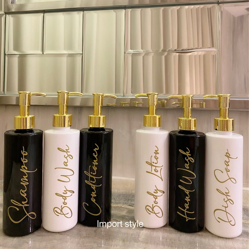 Jual botol HITAM PUTIH Glossy 250ml LONG gold chic . aesthetic bottle ...