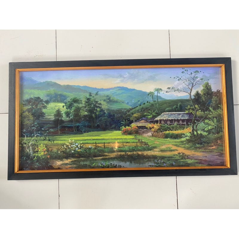 Jual Hiasan Dinding lukisan cetak pemandangan pedesaan pesawahan hijau ...