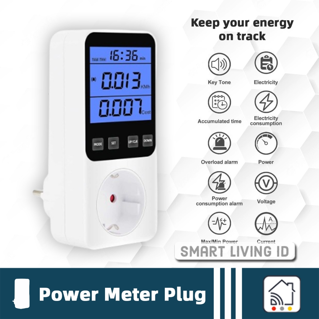 Jual Stop Kontak Digital Power Watt Meter Plug Overload Cost Alarm LCD ...