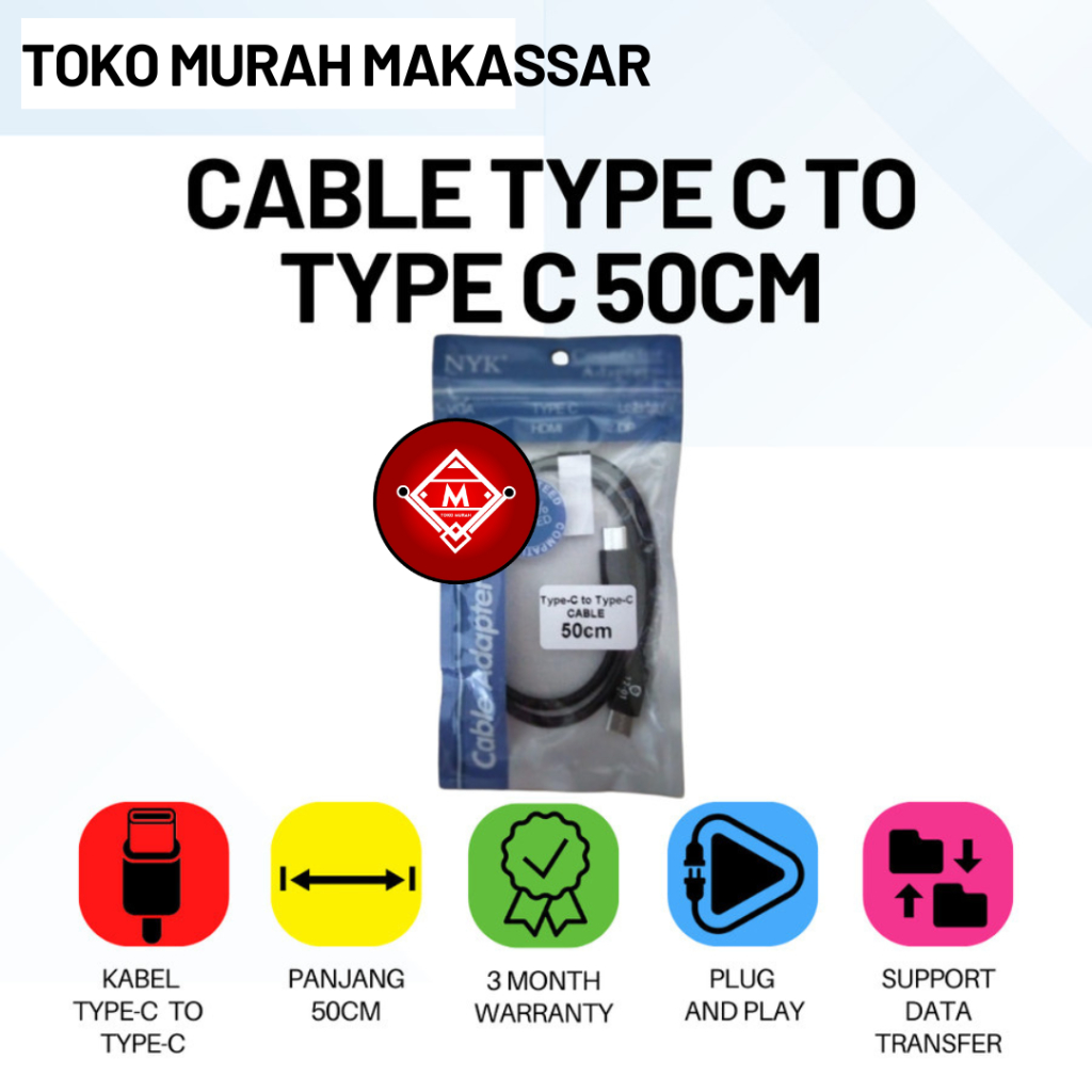 Jual Cable Type C to Type C 50cm / Kabel Tipe C ke Tipe C 50cm / CAB ...