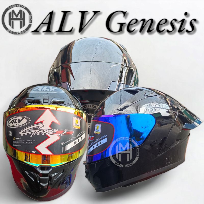 Jual HELM ALV GENESIS SOLID BLACK GLOSY|FULL FACE VISOR IRIDIUM ...