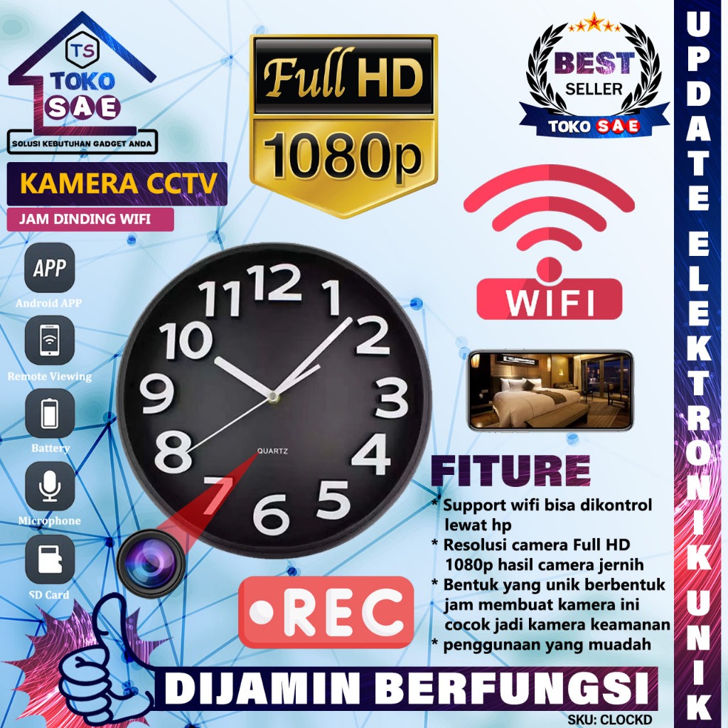Jual Smart CCTV Wifi Wireless IP Camera Jam Dinding Wall Clock Kamera ...
